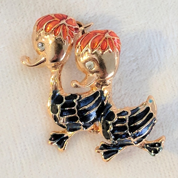 Jewelry | Vintage Enamel Duck Pin Blue And Orange Ducks | Poshmark